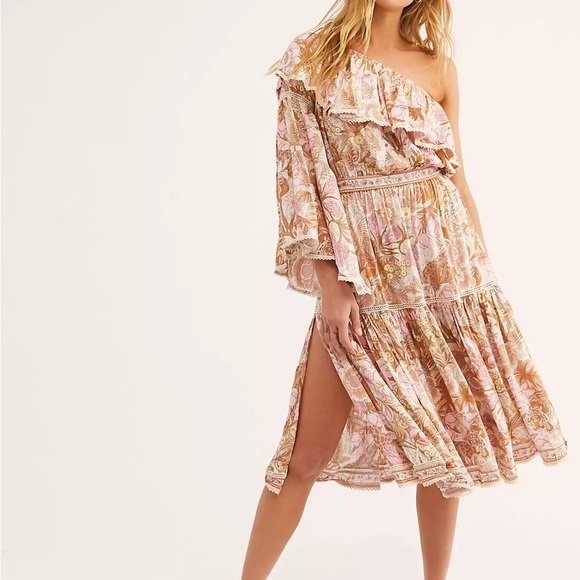 Spell | Dresses | Spell One Shoulder Floral Dress Pink And Cream | Poshmark